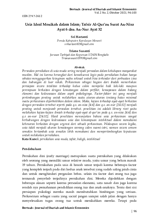 (PDF) Usia Ideal Menikah dalam Islam; Tafsir Al-Qur’an Surat An-Nisa ...