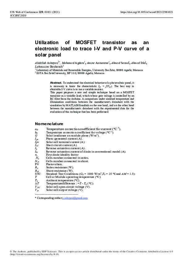 (PDF) Utilization of MOSFET transistor as an electronic load to trace I ...