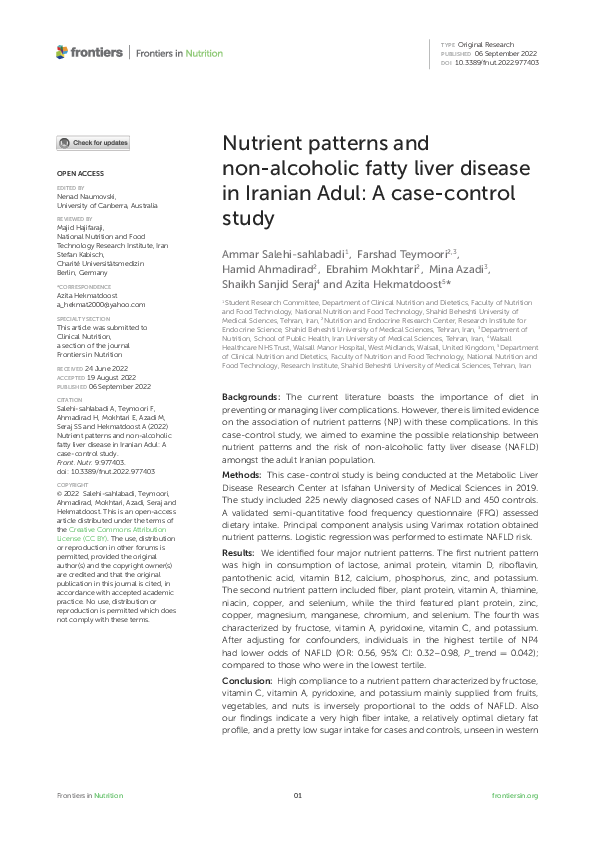 (PDF) Nutrient patterns and non-alcoholic fatty liver disease in ...