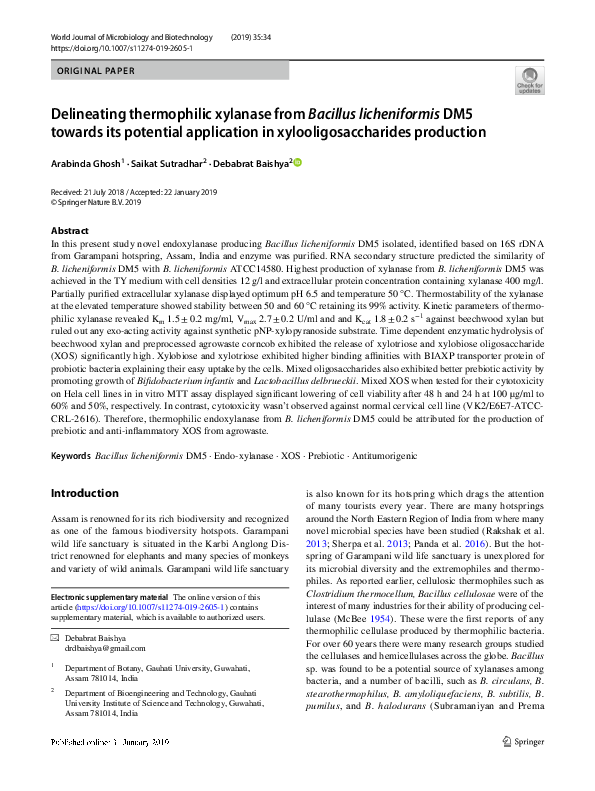 (PDF) Delineating thermophilic xylanase from Bacillus licheniformis DM5 towards its potential ...