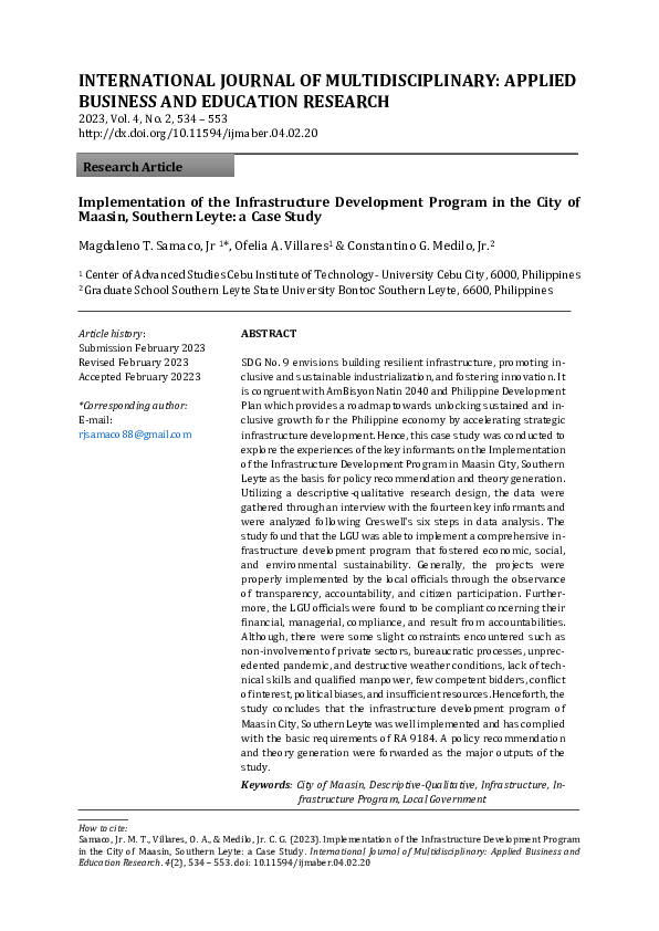 (PDF) Implementation of the Infrastructure Development Program in the ...