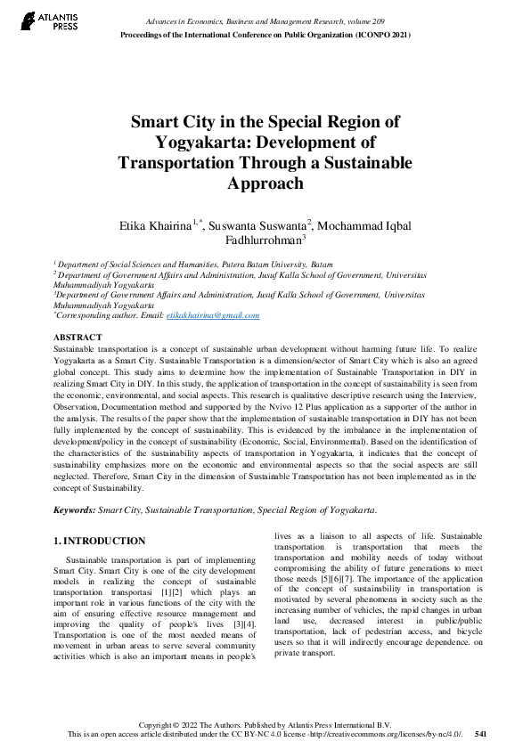(PDF) Smart City in the Special Region of Yogyakarta: Development of ...