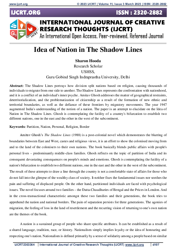 (PDF) Idea of Nation in The Shadow Lines