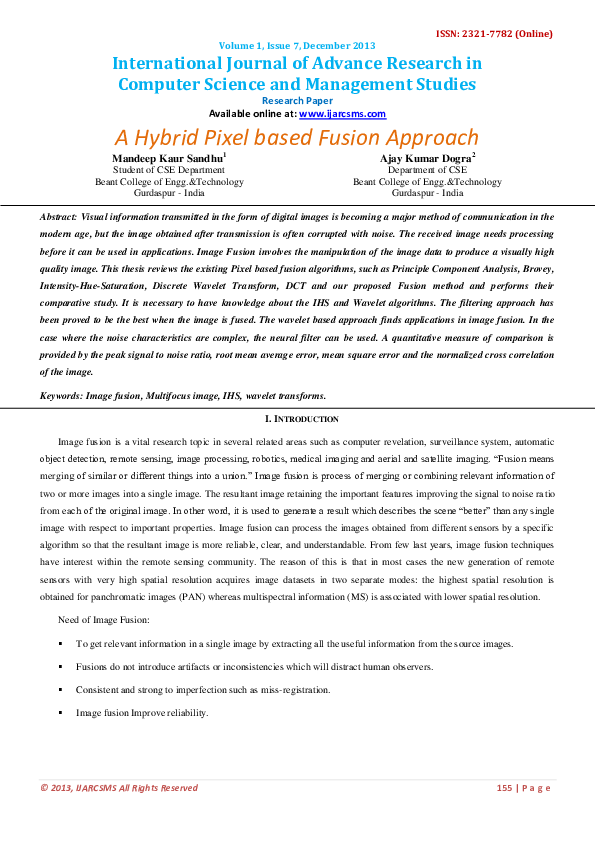 Pdf A Hybrid Pixel Based Fusion Approach