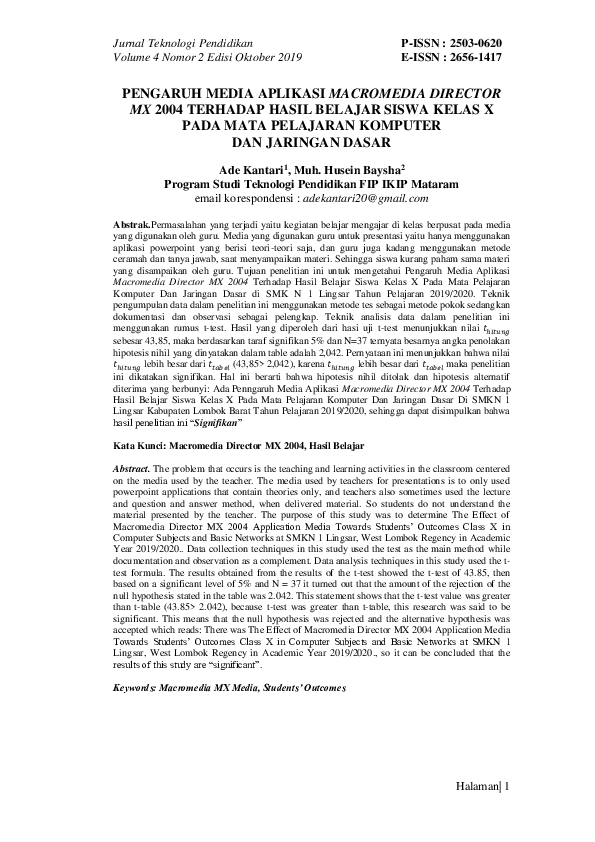 (PDF) Pengaruh Media Aplikasi Macromedia Director MX 2004 Terhadap Hasil Belajar Siswa Kelas X ...