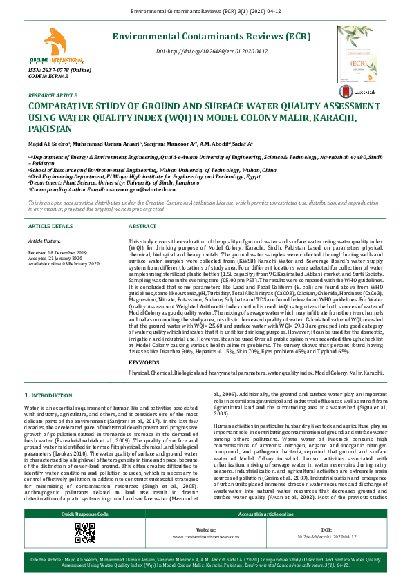 (PDF) Comparative Study of Ground and Surface Water Quality Assessment Using Water Quality Index ...