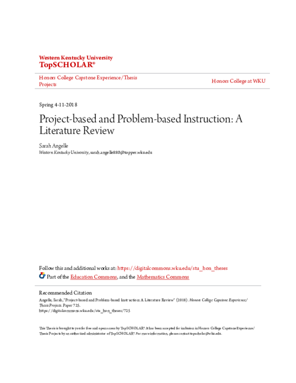 (PDF) Project-based and Problem-based Instruction: A Literature Review