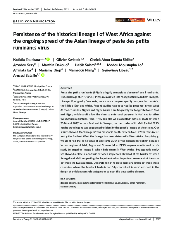(PDF) Persistence of the historical lineage I of West Africa against ...