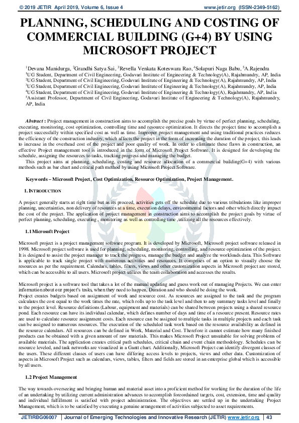 (PDF) Planning, Scheduling and Costing of Commercial Building (G+4) by Using Microsoft Project