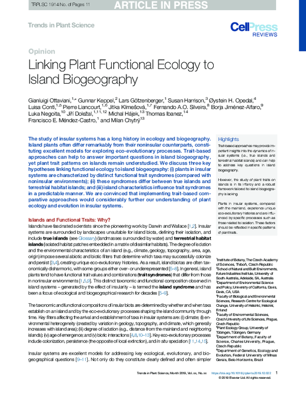(PDF) Linking Plant Functional Ecology to Island Biogeography