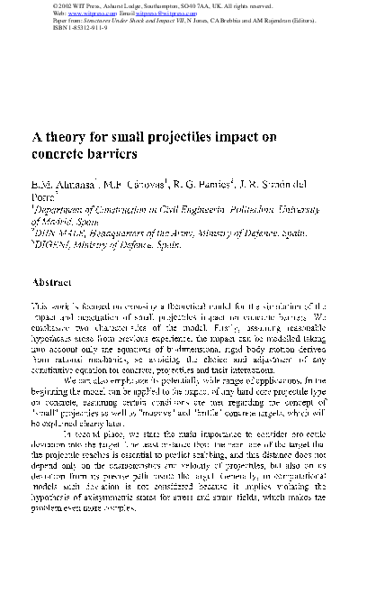 (PDF) A Theory For Small Projectiles Impact On Concrete Barriers