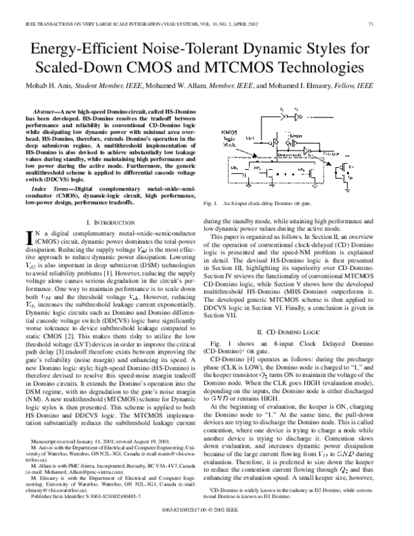 (PDF) Energy-efficient noise-tolerant dynamic styles for scaled-down CMOS and MTCMOS technologies