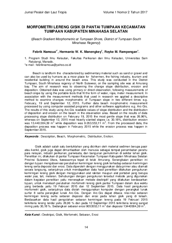 (PDF) Morfometri lereng gisik di pantai Tumpaan kecamatan Tumpaan ...