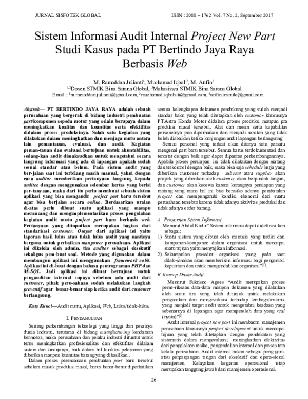 (PDF) Sistem Informasi Audit Internal Project New Part Studi Kasus pada PT Bertindo Jaya Raya ...