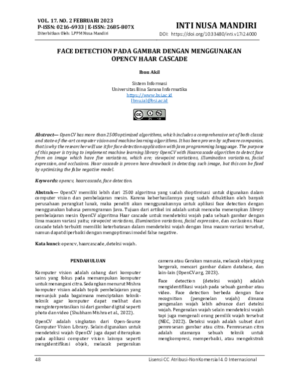 Pdf Face Detection Pada Gambar Dengan Menggunakan Opencv Haar Cascade Ibnu Akil 0733