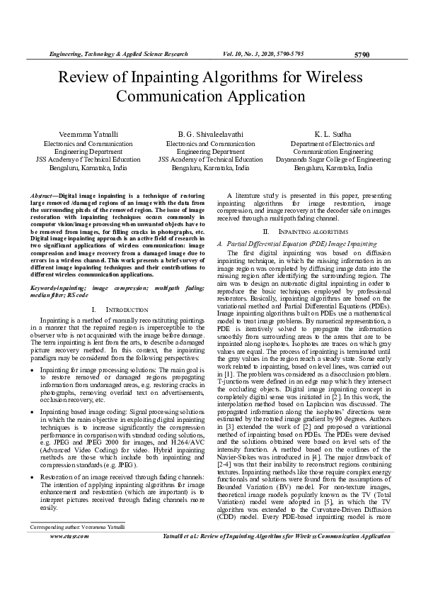 (PDF) Review of Inpainting Algorithms for Wireless Communication Application