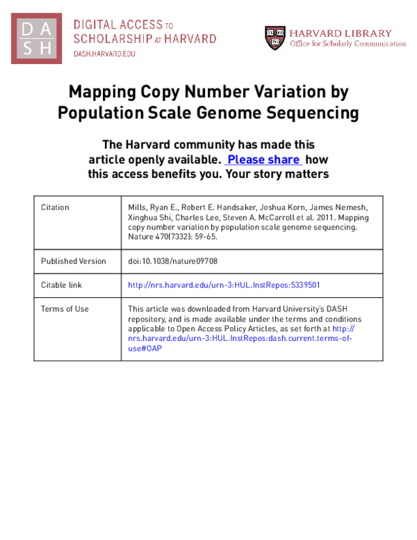 Pdf Mapping Copy Number Variation By Population Scale Genome