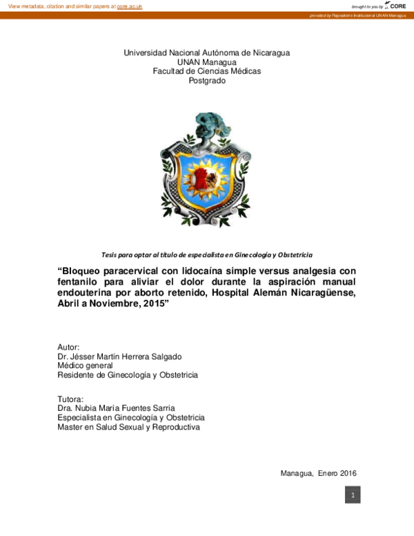 (PDF) Bloqueo paracervical con lidocaína simple versus analgesia con ...