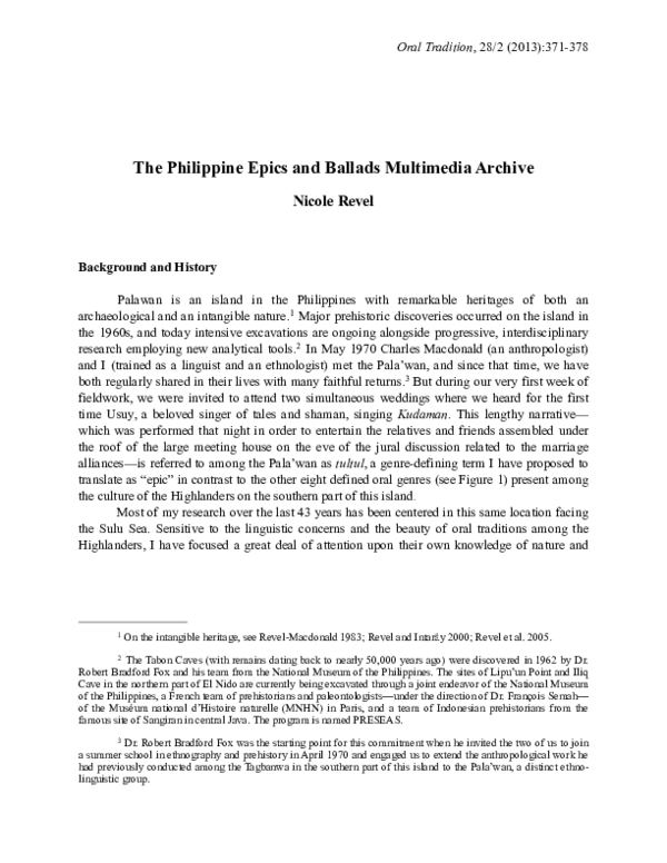 (PDF) The Philippine Epics and Ballads Multimedia Archive