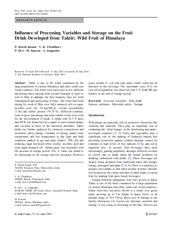 (PDF) Influence of Processing Variables and Storage on the Fruit Drink Developed from Taktir ...