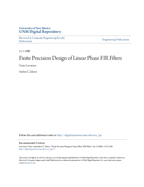 (PDF) Finite Precision Design of Linear-Phase FIR Filters