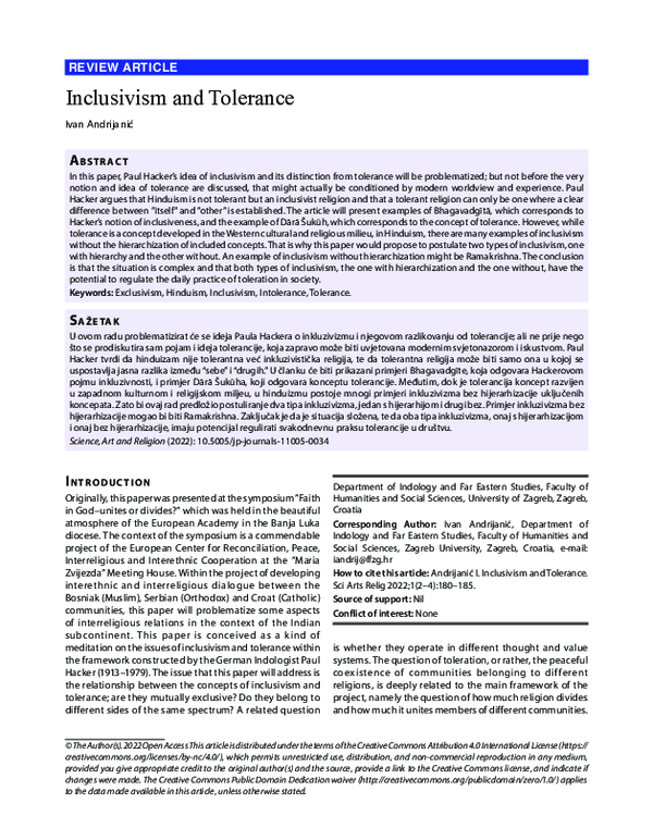 (PDF) Inclusivism and Tolerance