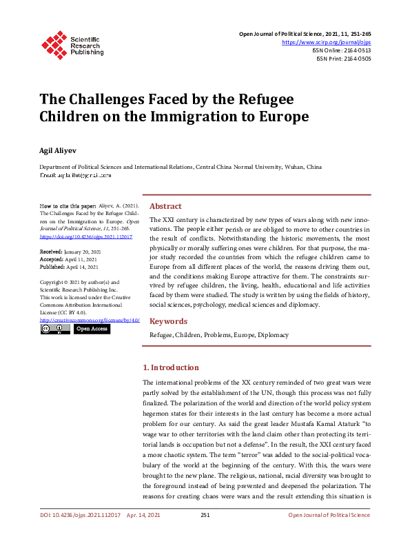 (PDF) The Challenges Faced by the Refugee Children on the Immigration ...