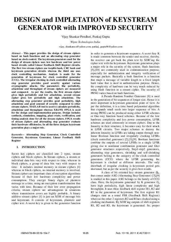 Pdf Design And Implementation Of Keystream Generator With Improved Security