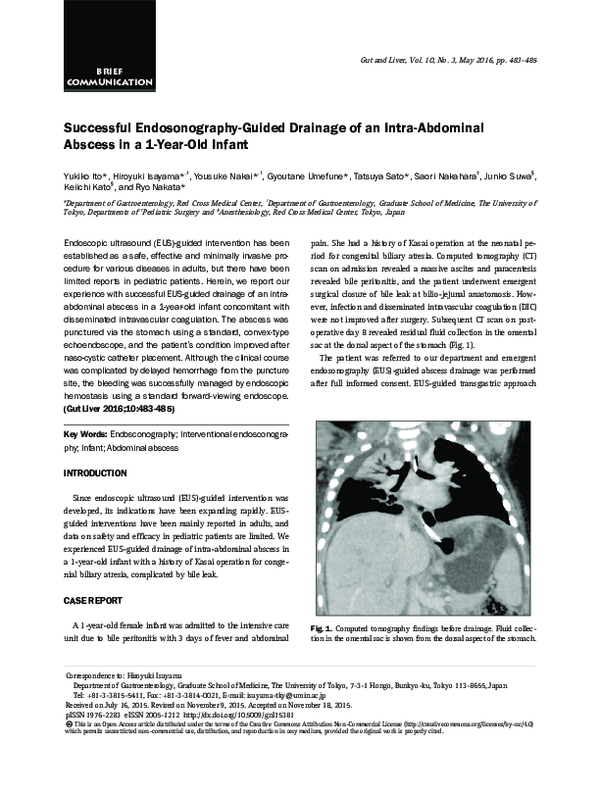 (PDF) Successful Endosonography-Guided Drainage of an Intra-Abdominal ...