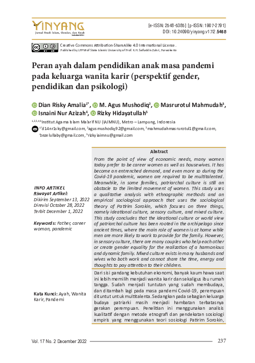 (PDF) Peran ayah dalam pendidikan anak masa pandemi pada keluarga wanita karir (Perspektif ...