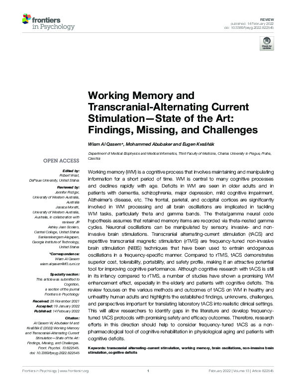(PDF) Working Memory and Transcranial-Alternating Current Stimulation—State of the Art: Findings ...