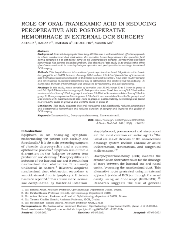 (PDF) Role of Oral Tranexamic Acid in Reducing Peroperative and ...