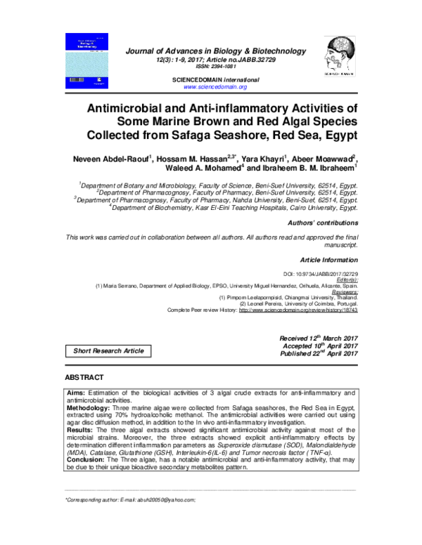(PDF) Antimicrobial and Anti-inflammatory Activities of Some Marine ...