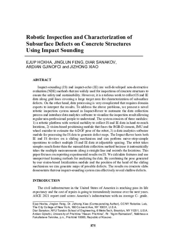 Pdf Robotic Inspection And Characterization Of Subsurface Defects On