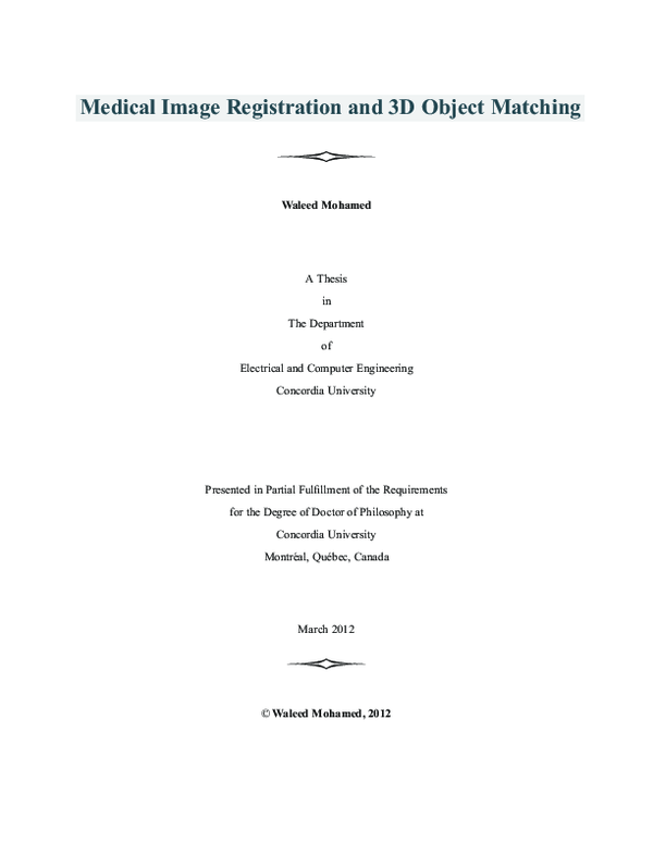 (PDF) Medical Image Registration and 3D Object Matching