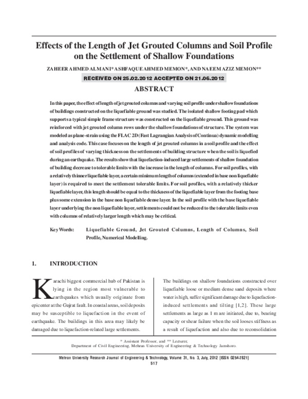 (PDF) Impact of Jet Grout Columns on Foundation Settlements