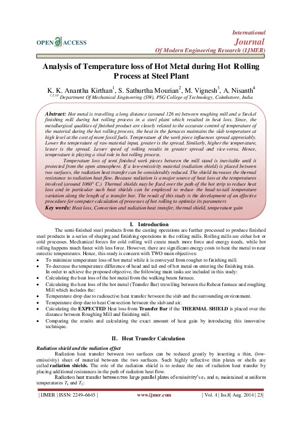 (PDF) Analysis of Temperature loss of Hot Metal during Hot Rolling P ...