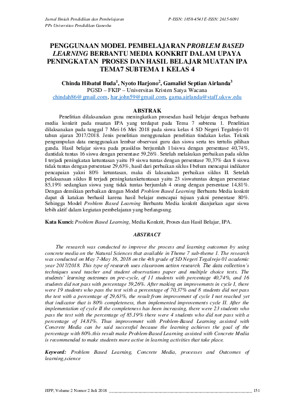 (PDF) Penggunaan Model Pembelajaran Problem Based Learning Berbantu Media Konkrit Dalam Upaya ...