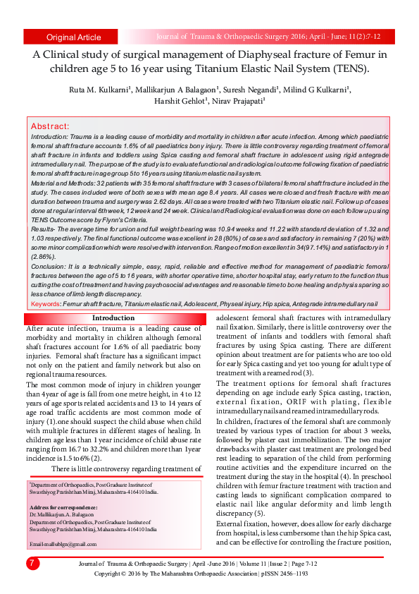 (PDF) A Clinical study of surgical management of Diaphyseal fracture of Femur in children age 5 ...
