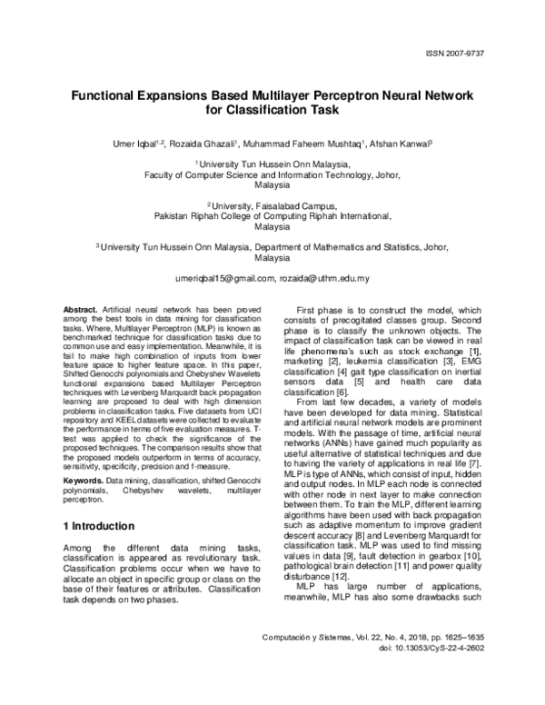 (PDF) Functional Expansions Based Multilayer Perceptron Neural Network ... (PDF) Functional Expansions Based Multilayer Perceptron Neural Network ...