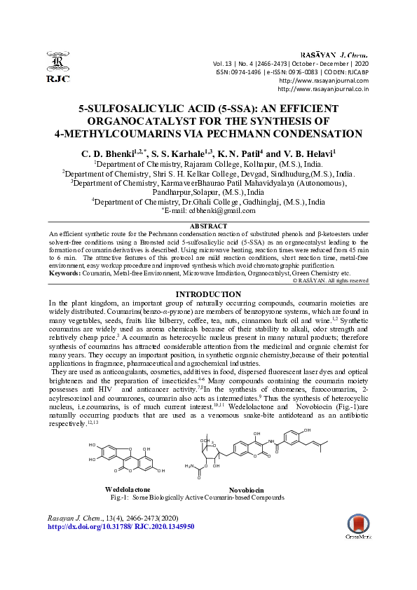 (PDF) 5-SULFOSALICYLIC Acid (5-SSA): An Efficient Organocatalyst for ...