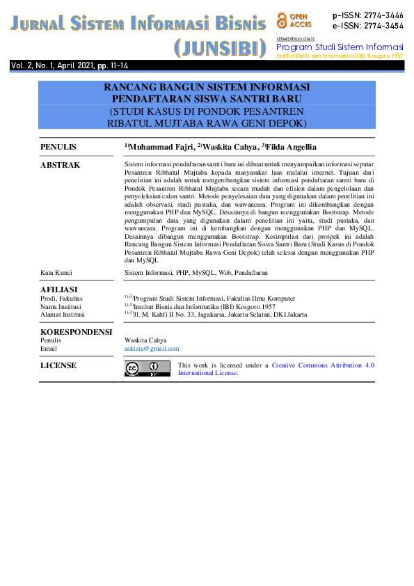 (PDF) Rancang Bangun Sistem Informasi Pendaftaran Siswa Santri Baru