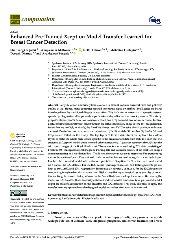 (PDF) Enhanced Pre-Trained Xception Model Transfer Learned for Breast ...