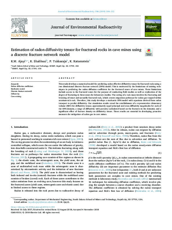(PDF) Estimation of radon diffusivity tensor for fractured rocks in ...