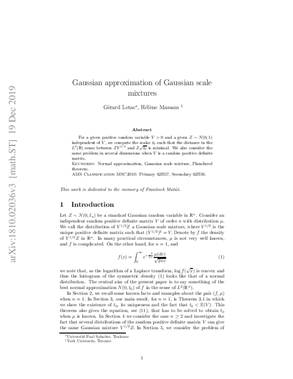 (PDF) Gaussian approximation of Gaussian scale mixture | Gérard Letac - Academia.edu
