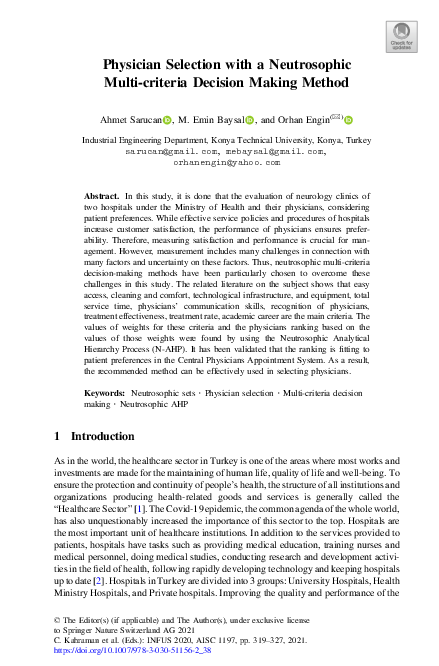 (PDF) Physician Selection with a Neutrosophic Multi-criteria Decision Making Method