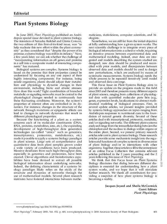 (PDF) Plant Systems Biology