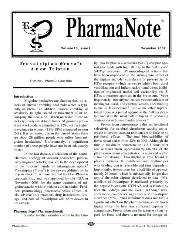 (PDF) Frovatriptan ( Frova ® ) : A new Triptan