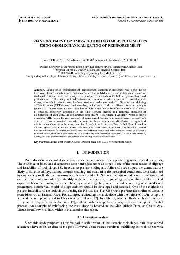 (PDF) Reinforcement Optimization in Unstable Rock Slopes Using ...