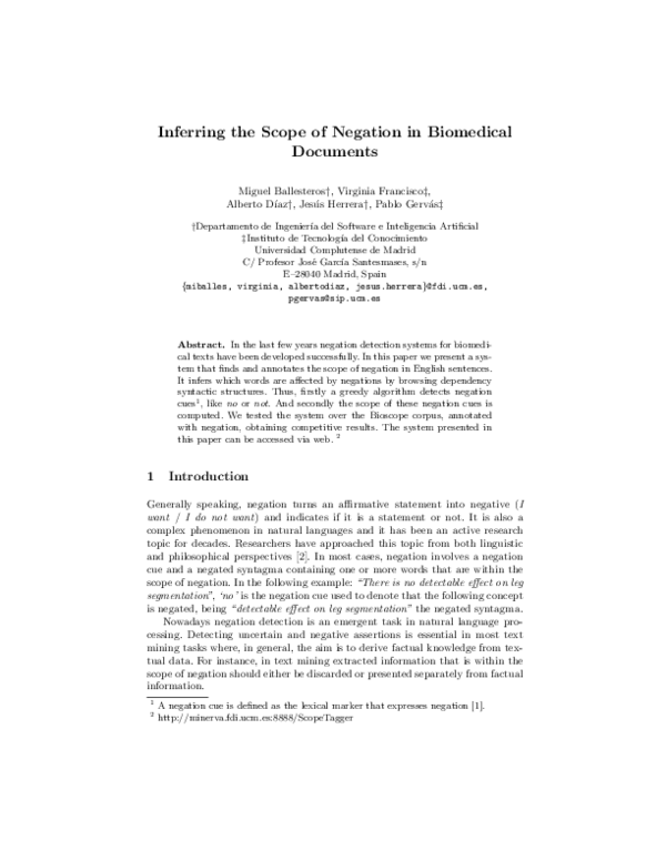 (PDF) Detecting Negation Scope in Biomedical Texts